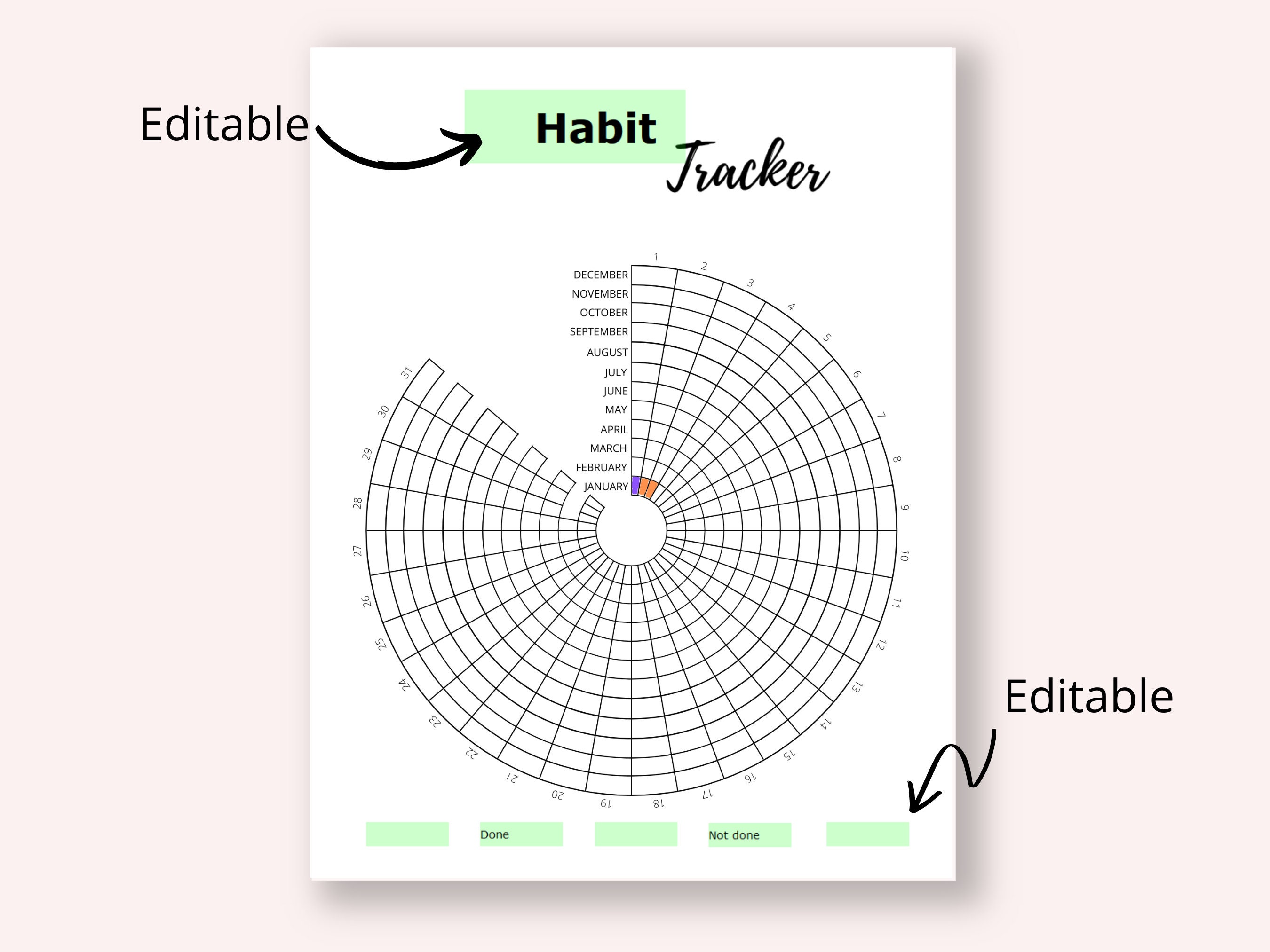 12 Month Wheel Tracker Circle Tracker Editable Habit Wheel | Etsy