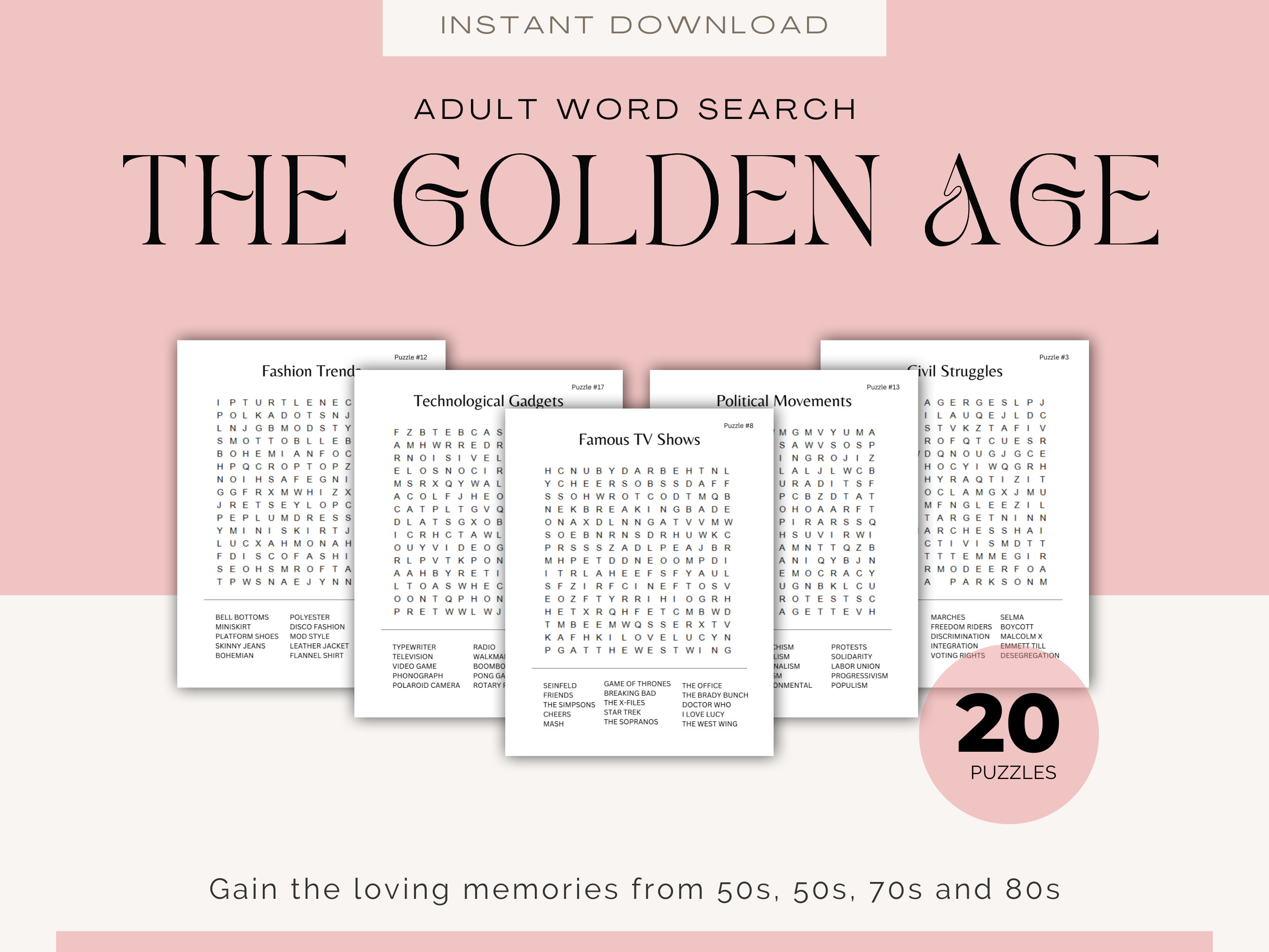 Adult Word Search Puzzle 1970s 1960s Golden Age - Etsy