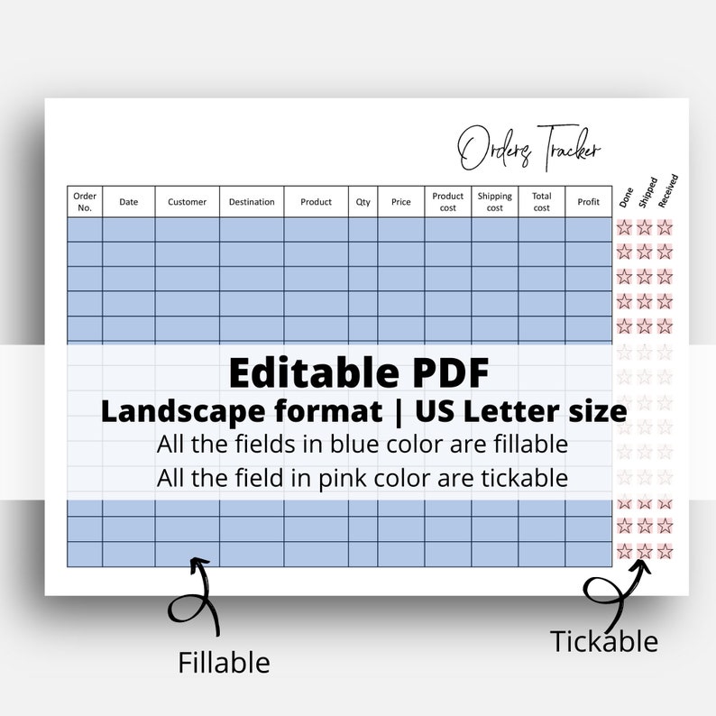 Order Tracking Editable Orders Tracker Printable Order Form Template US ...