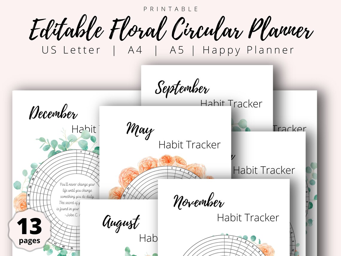 Editable Floral Habit Tracker Flower Circle Habit Tracker Customize ...
