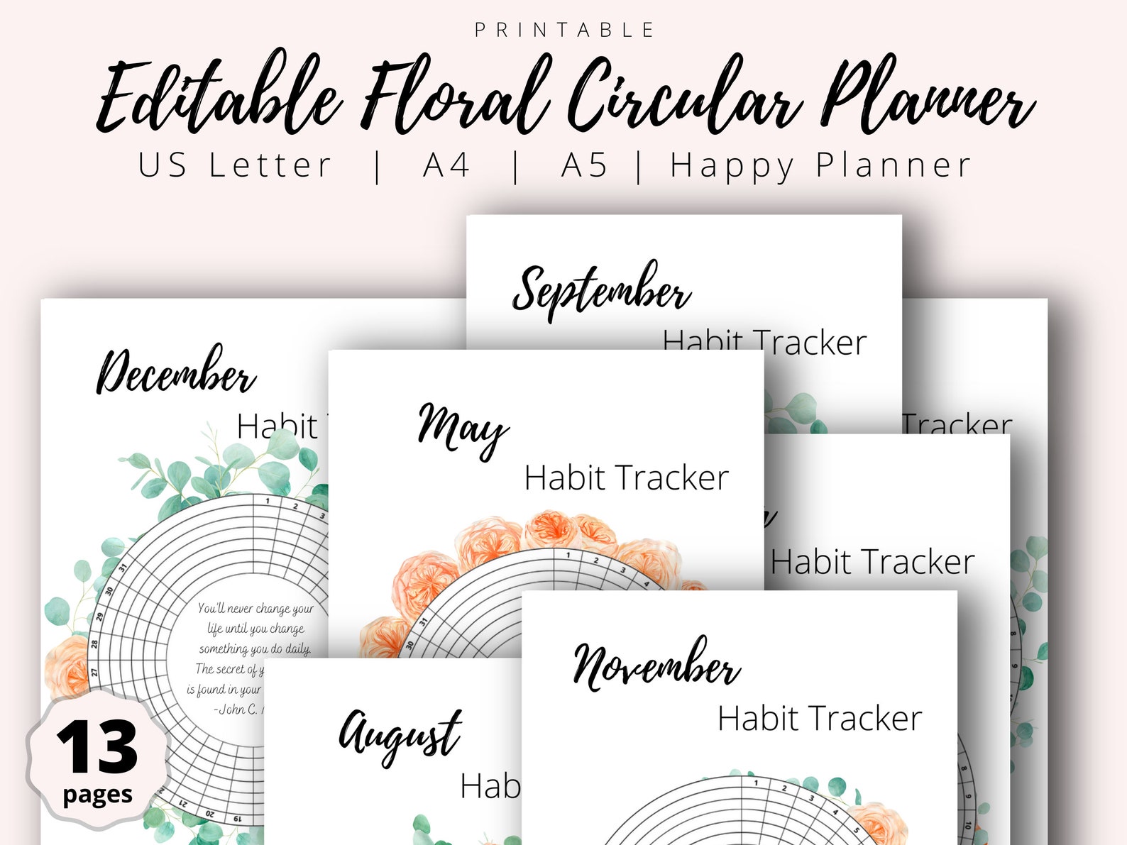 Editable Floral Habit Tracker Flower Circle Habit Tracker Customize ...