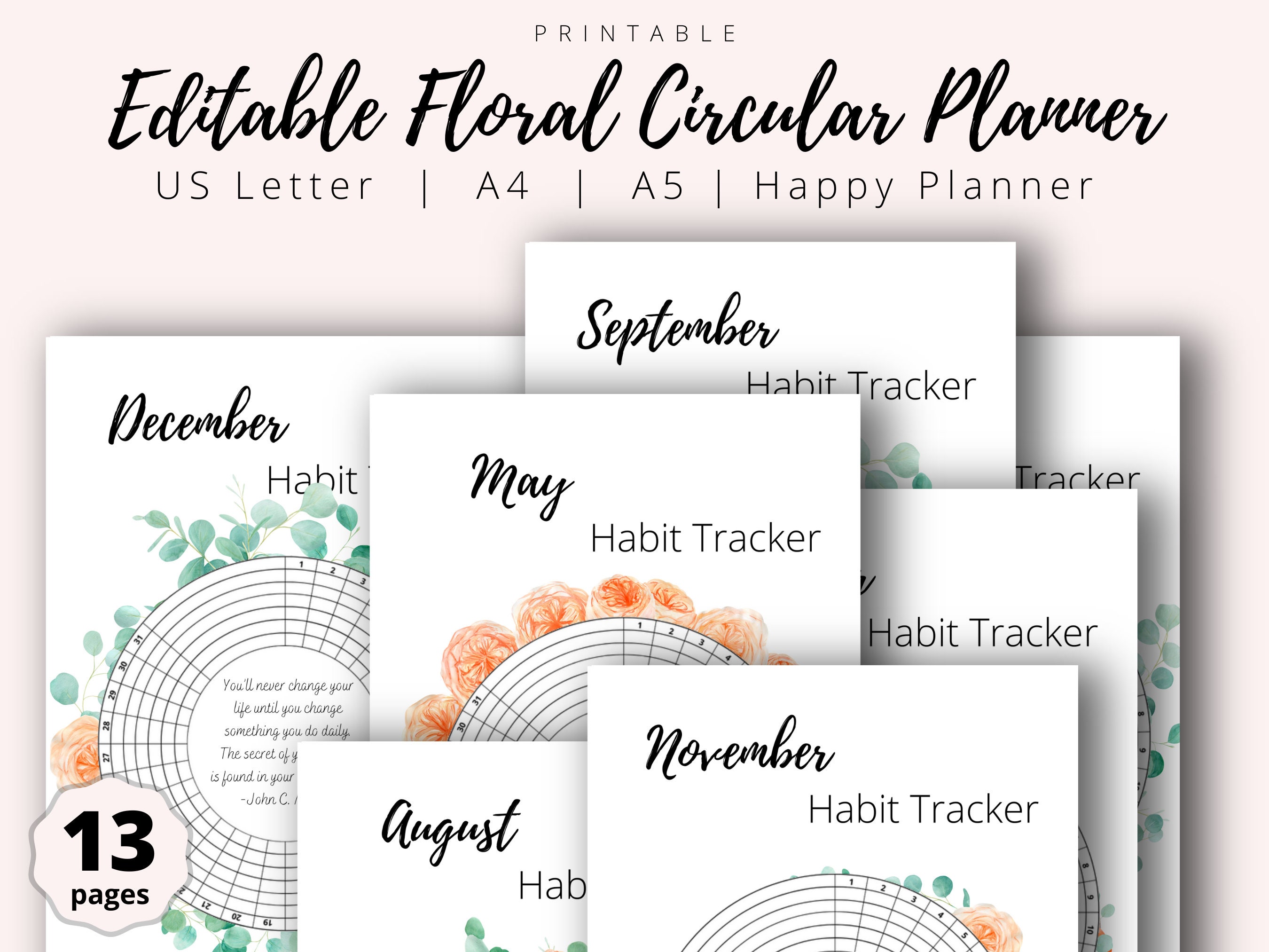 Editable Floral Habit Tracker Flower Circle Habit Tracker Customize ...