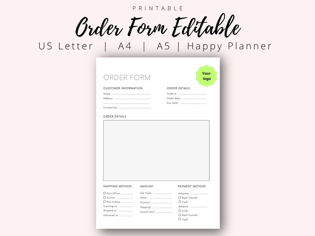 Order Form Editable Order Details Order Tracker A4 - Etsy