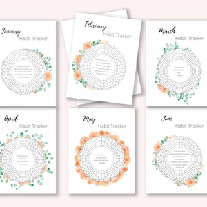 Floral Circular Habit Tracker Printable Monthly Wheel Tracker Instant ...