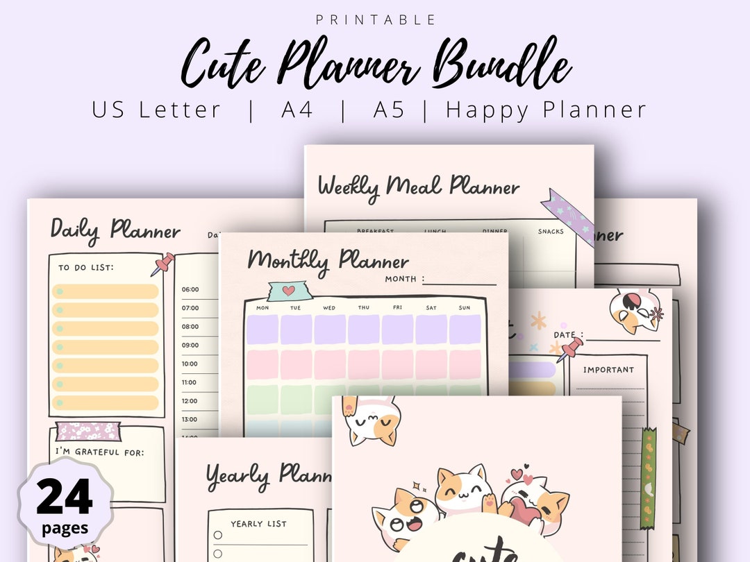 Planner Bundle Printable - Cute Planner - Habit Tracker - Instant ...