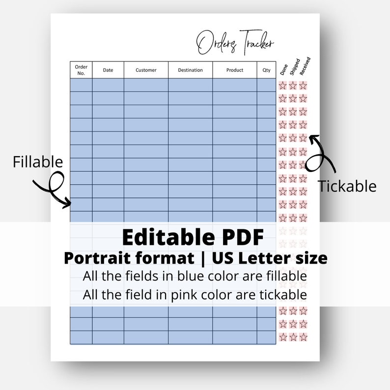 Order Tracking Editable Orders Tracker Printable Order Form Template US ...