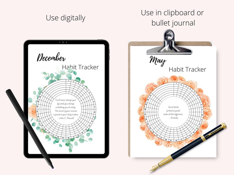 Floral Circular Habit Tracker Printable Monthly Wheel Tracker Instant ...