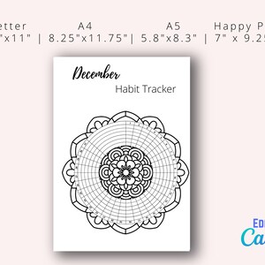 Habit Tracker Editable Mandala Habit Tracker Printable Editable Monthly ...