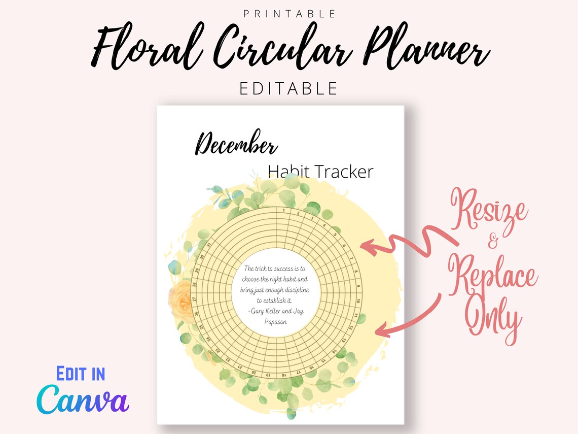 Editable Floral Habit Tracker Flower Circle Habit Tracker Customize ...