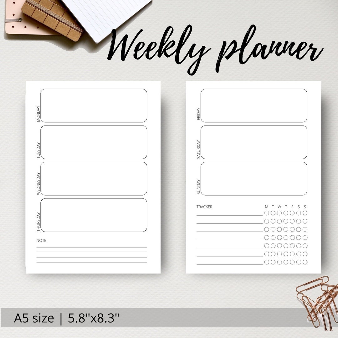 Weekly Planner 2021 A5 Printable Weekly Tracker Undated - Etsy