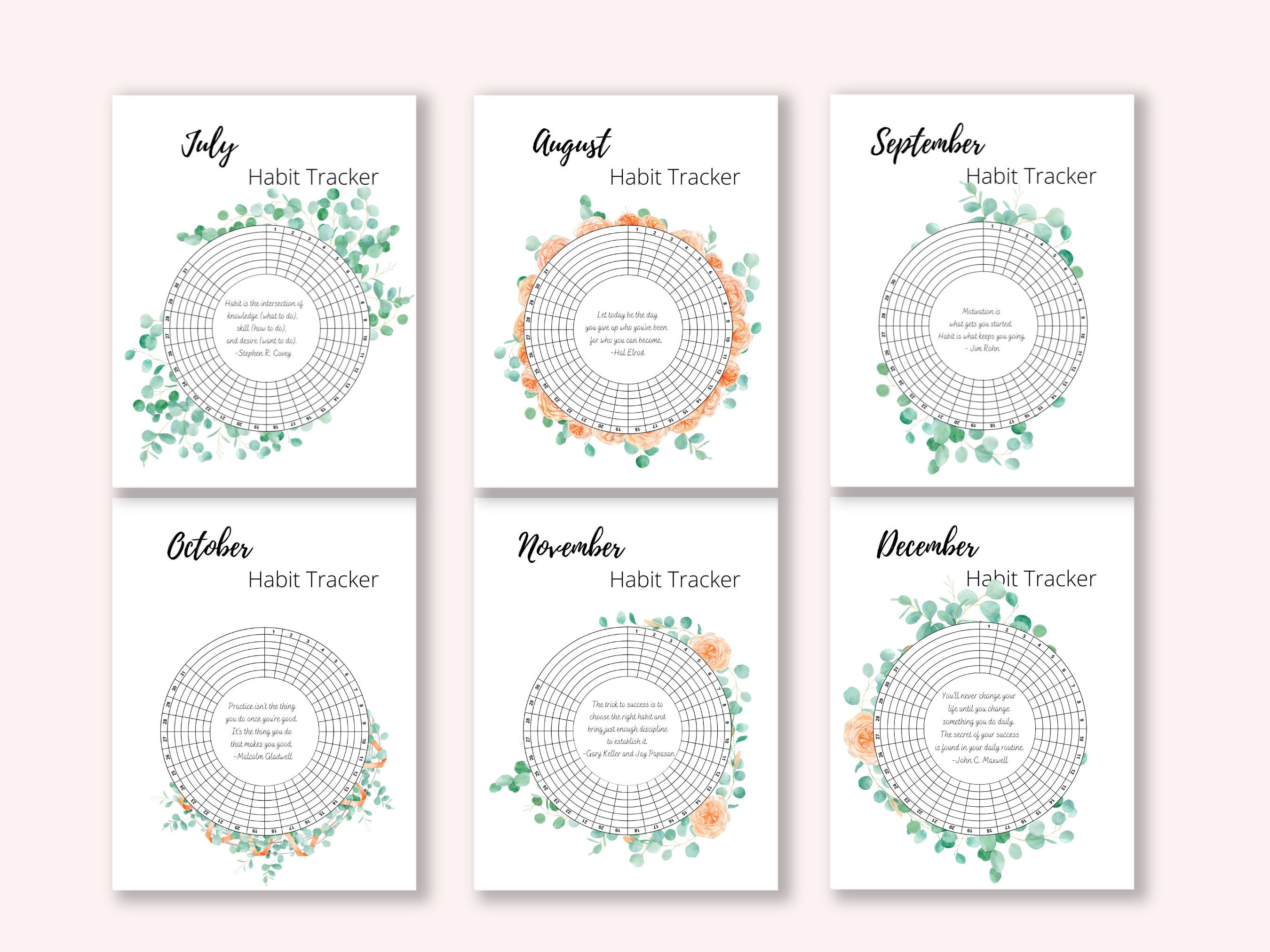 Floral Circular Habit Tracker Printable Monthly Wheel Tracker Instant ...