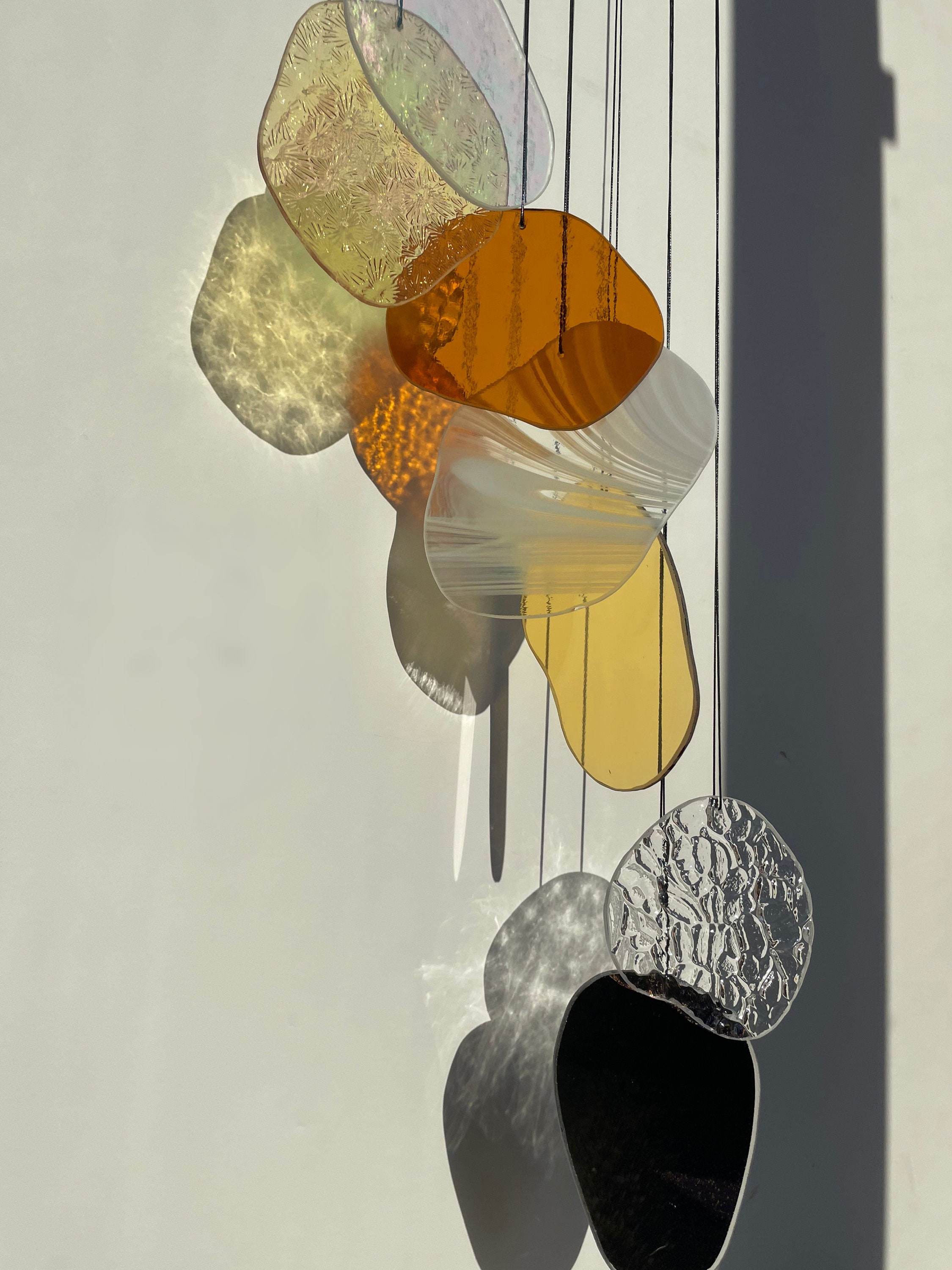 Yellow Orange Organic Shaped Wall Art in Pastel Colours, Glass Mobile ...