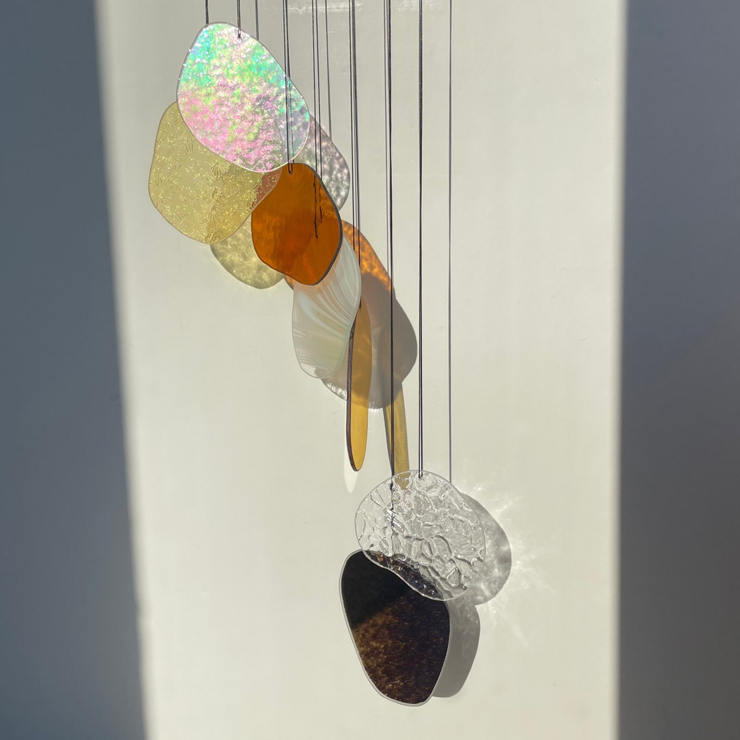 Yellow Orange Organic Shaped Wall Art in Pastel Colours, Glass Mobile ...