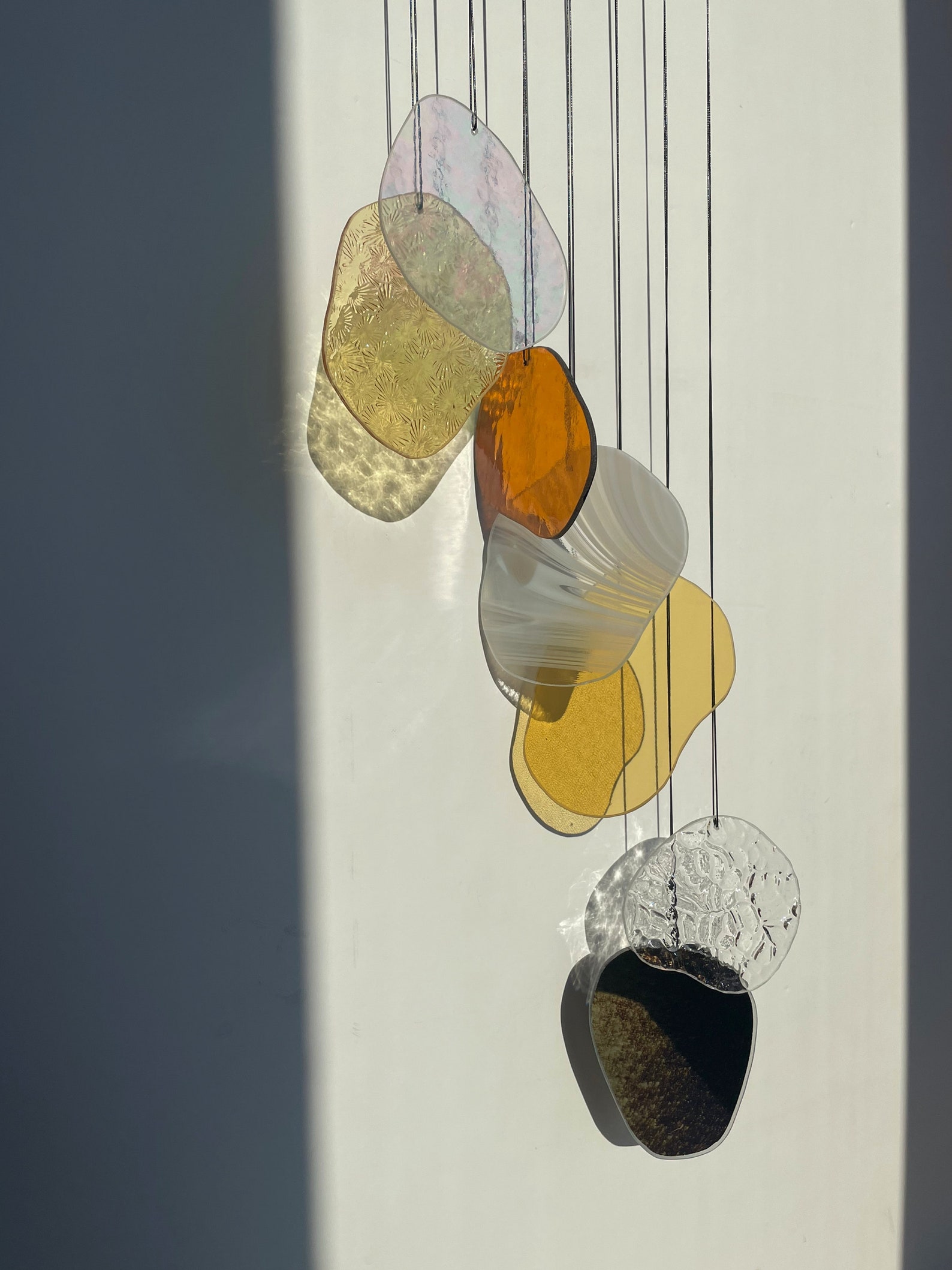 Yellow Orange Organic Shaped Wall Art in Pastel Colours, Glass Mobile ...