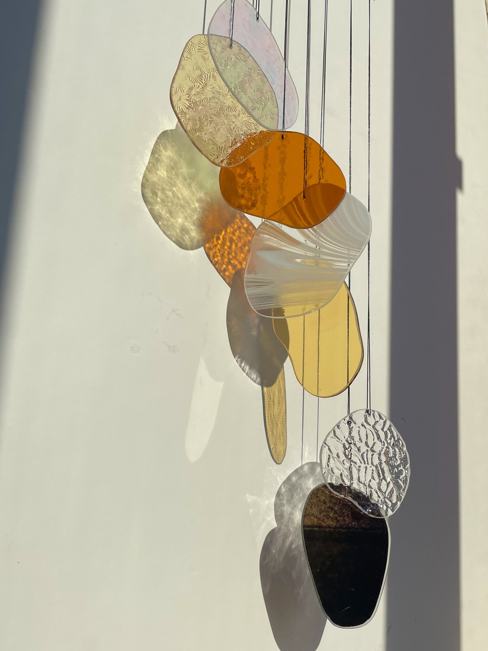 Yellow Orange Organic Shaped Wall Art in Pastel Colours, Glass Mobile ...