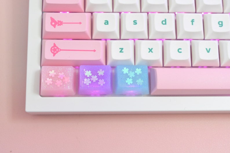 Kawaii Cute Pink Pastel Blue Sakura Artisan Keycaps for Mechanical ...