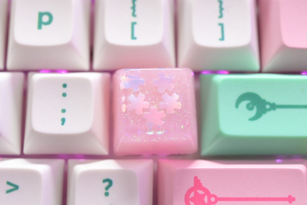 Kawaii Cute Pink Pastel Sakura Flowers Artisan Keycap for Mechanical ...