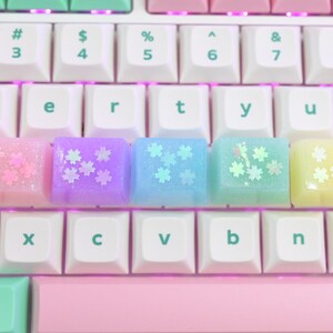Kawaii Cute Pink Pastel Purple Sakura Artisan Keycaps for Mechanical ...