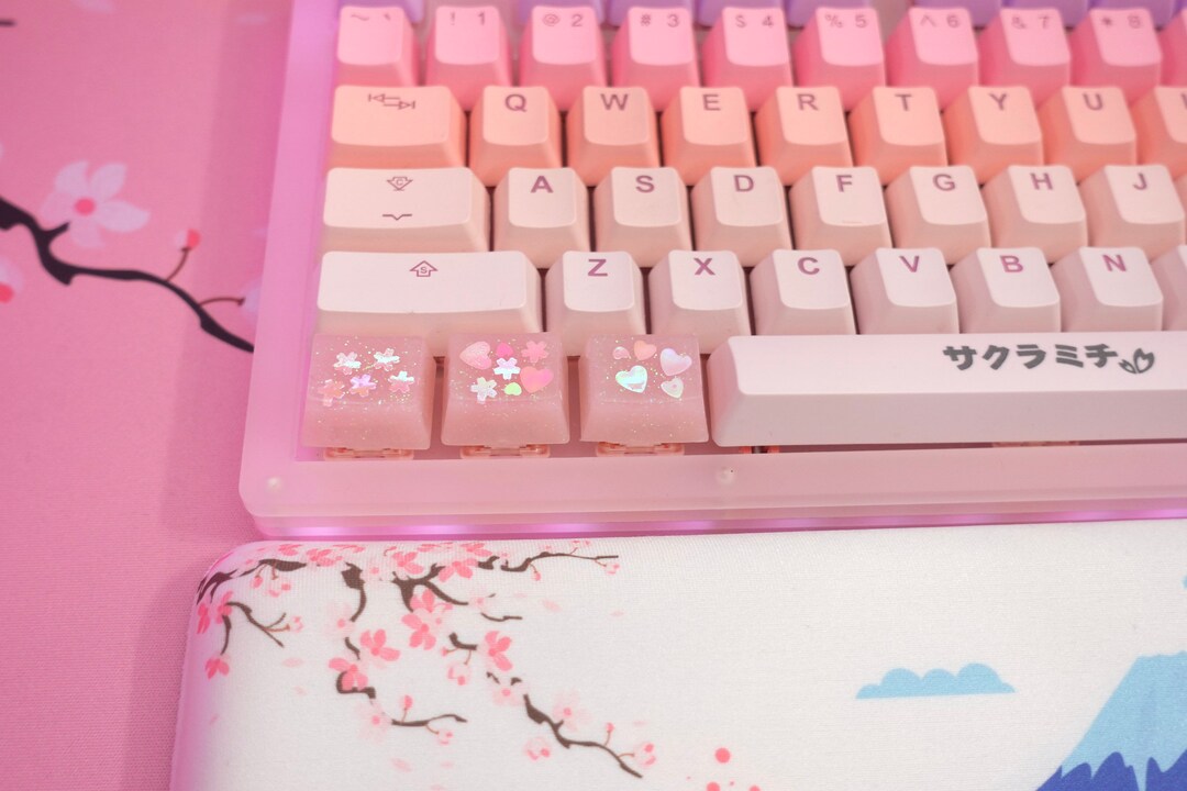 Kawaii Cute Pink Pastel Pink Hearts Artisan Keycaps for Mechanical ...
