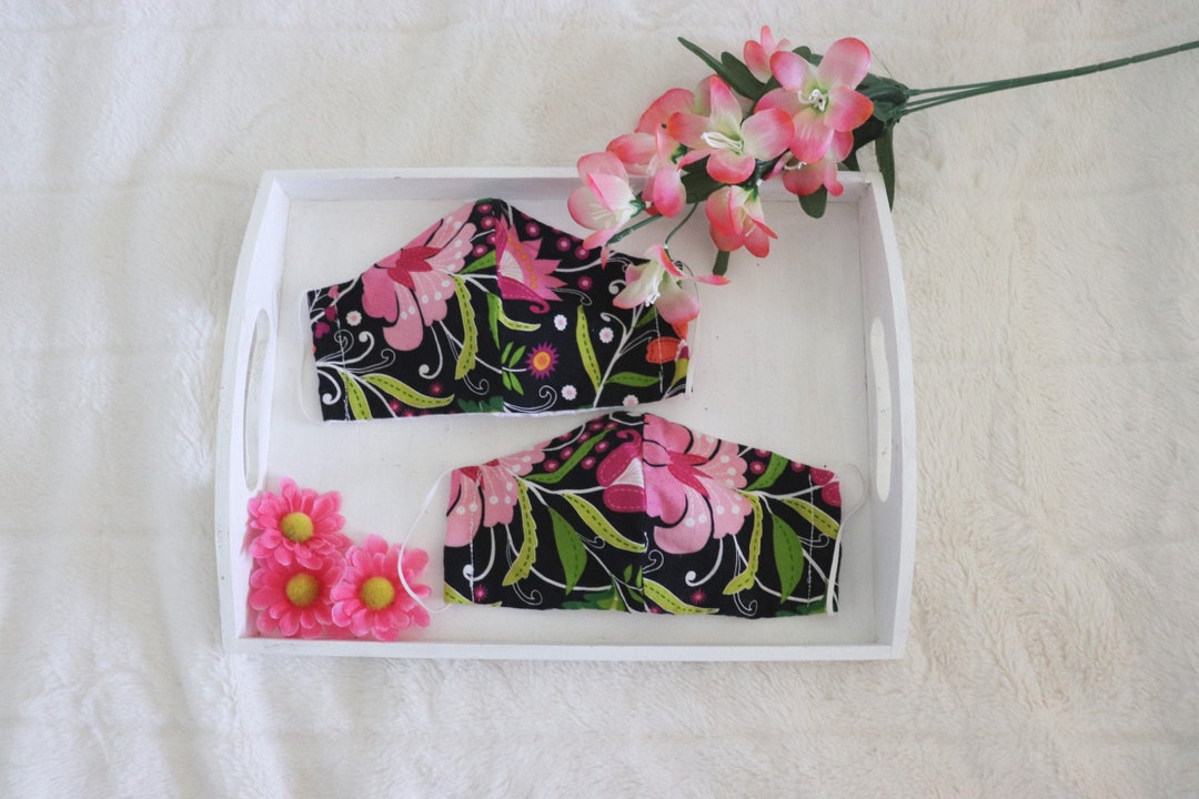 Fairycore Botanical Face Mask Black Floral Face Mask 3-ply - Etsy