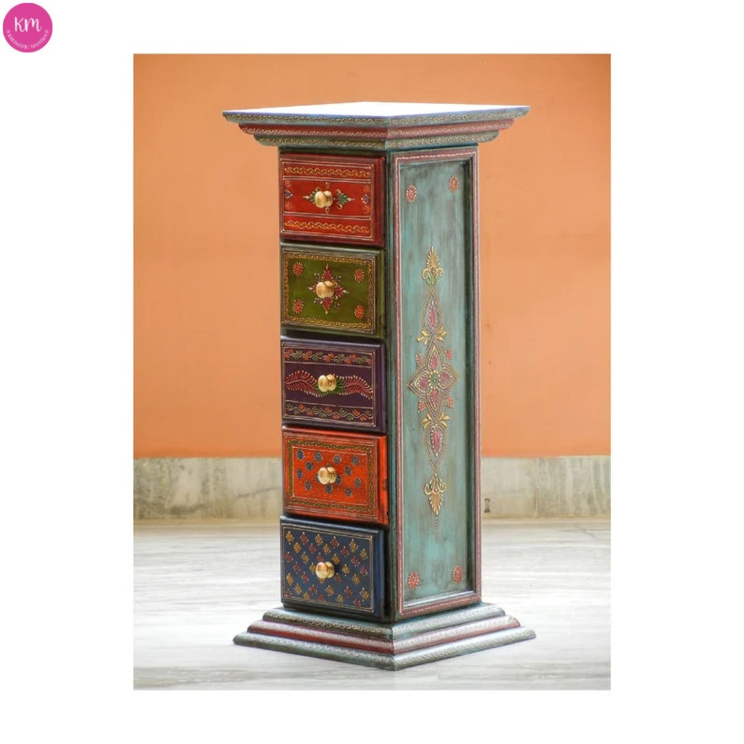 Indian Chest of Drawers, Hand Painted Drawer Organizer, Side Table, End ...