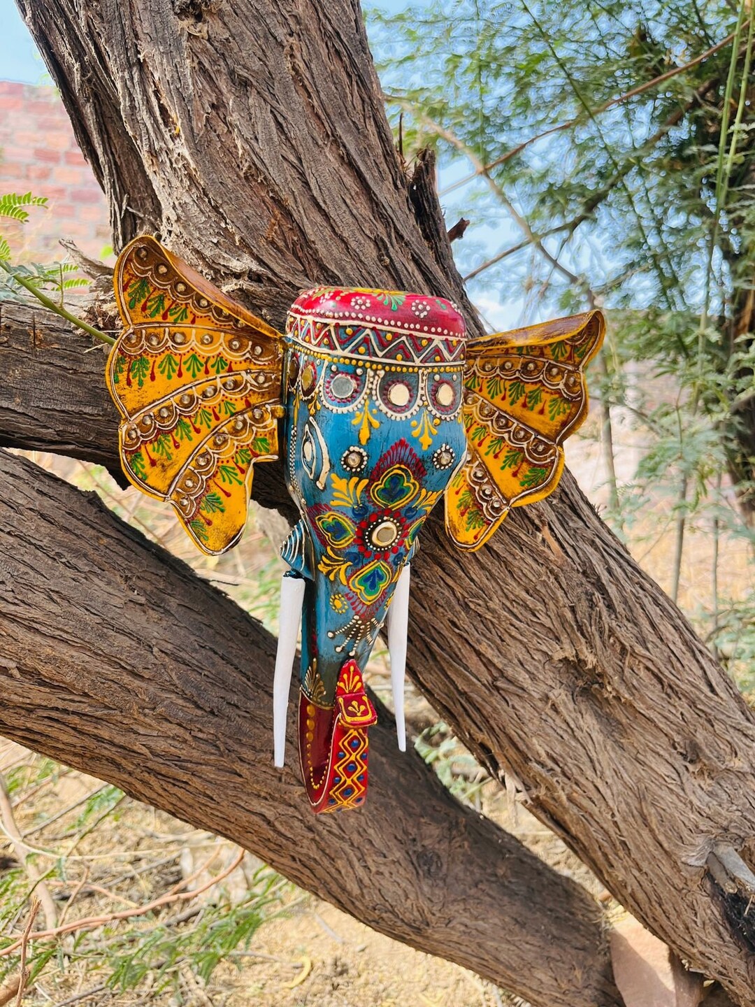 Indian Elephant Head Wall Mount, Boho Wall Hanging, Elephant Metal Wall ...