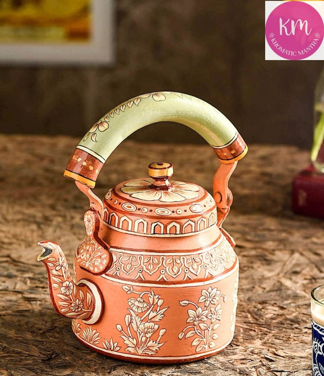 Elegant Indian Art Tea Kettle Hand Painted Serving Tea Pot Chai Lover ...