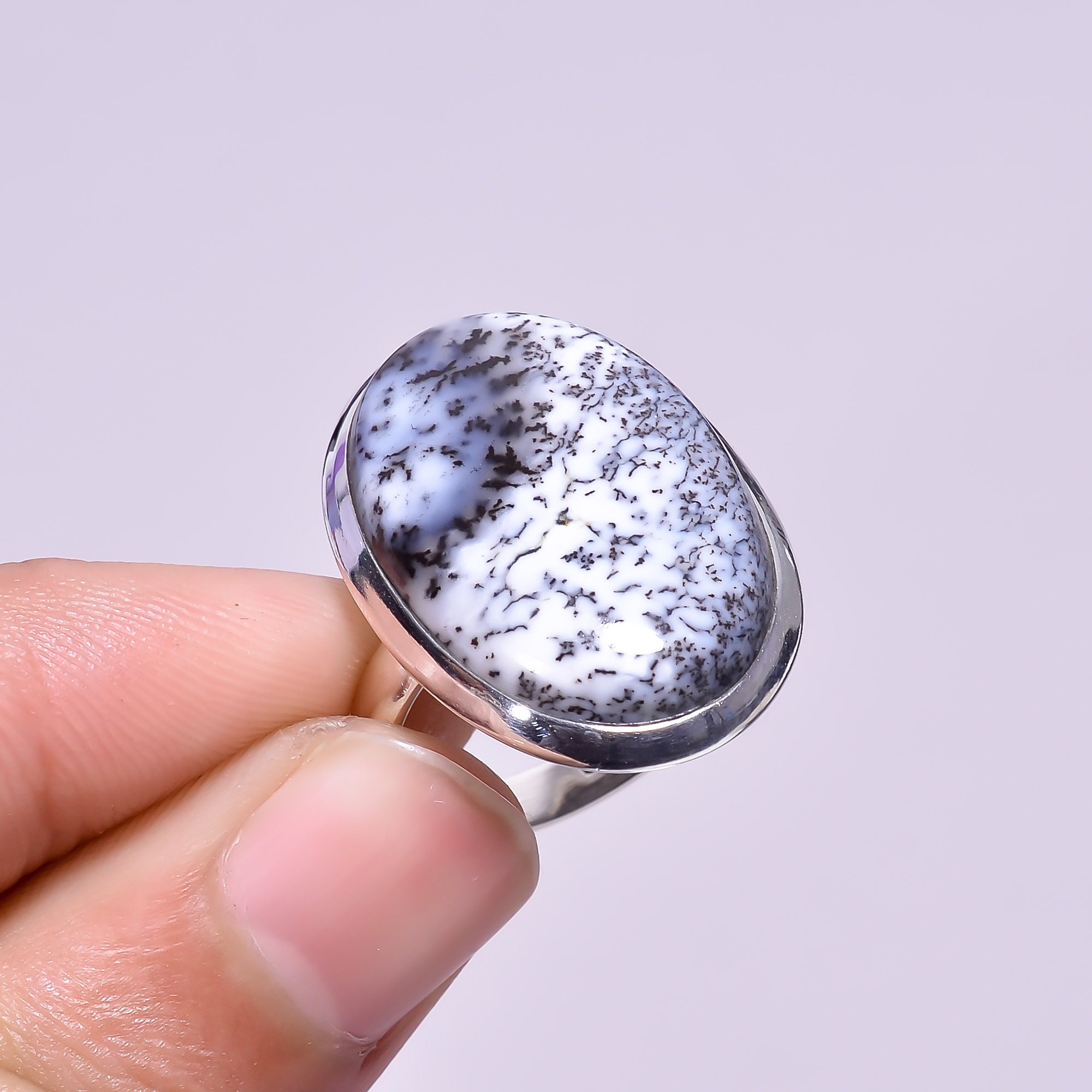 Anillo de piedra de la ágata dendrítica Joyería de plata esterlina ...