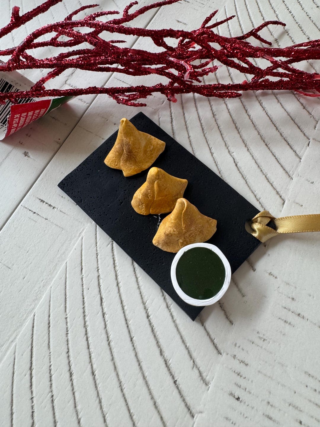 Handcrafted Polymer Clay Samosa Christmas Ornament: Indian Food Decor ...
