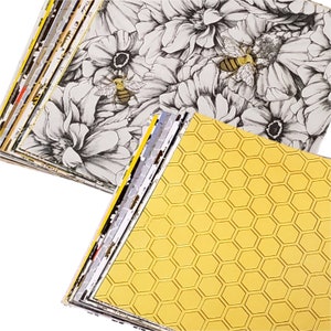 6x6inch Bee-themed Printed Paper Sheets Bees and Flowers 30pc Crafting ...
