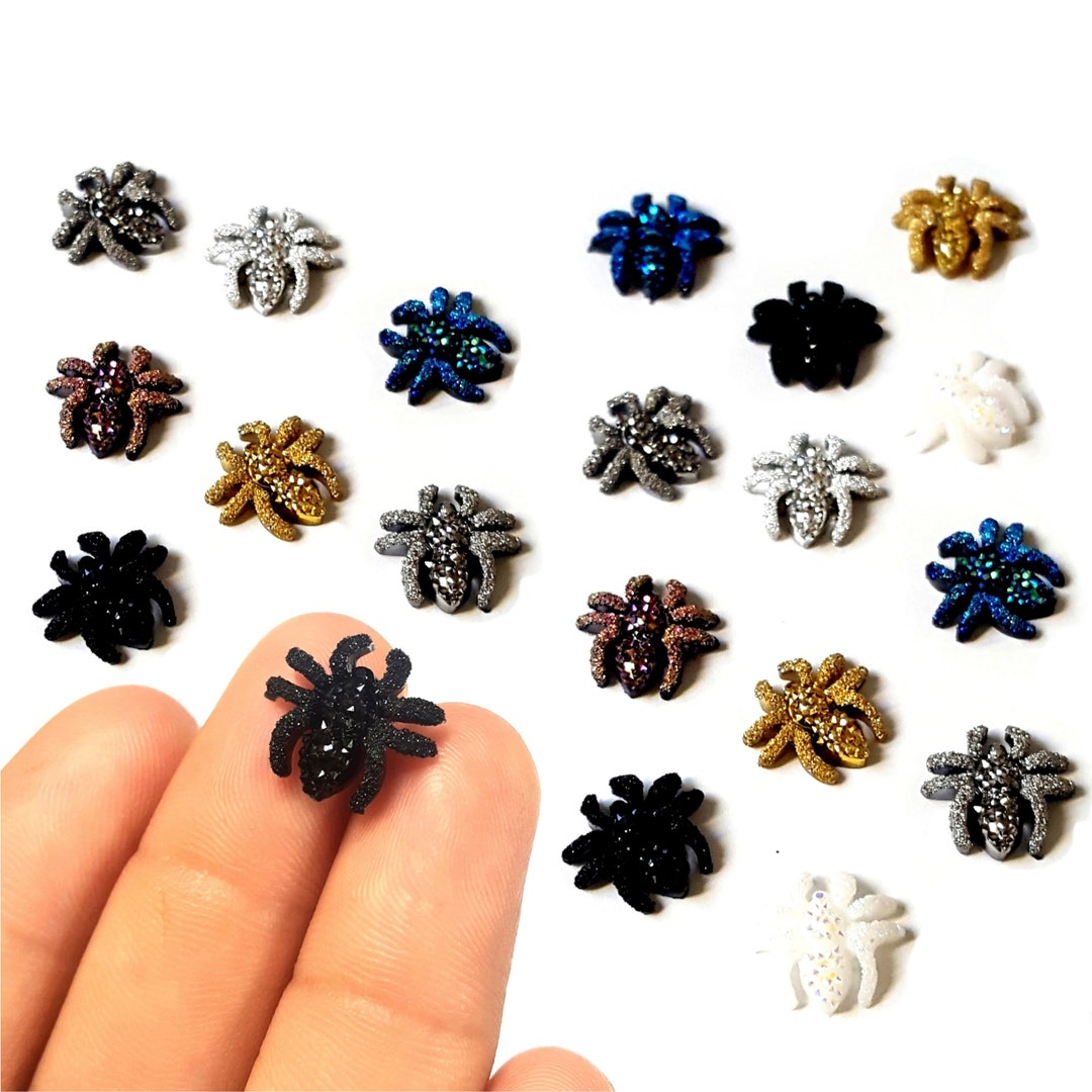 Halloween Mini Spider Gems, 3D Resin Flatback Spider Cabochons Set of 6 ...