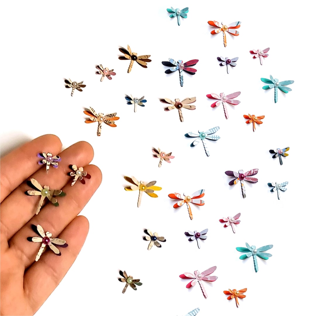 Mini Paper Dragonflies, Small Dragonfly Embellishments, Handmade Paper ...