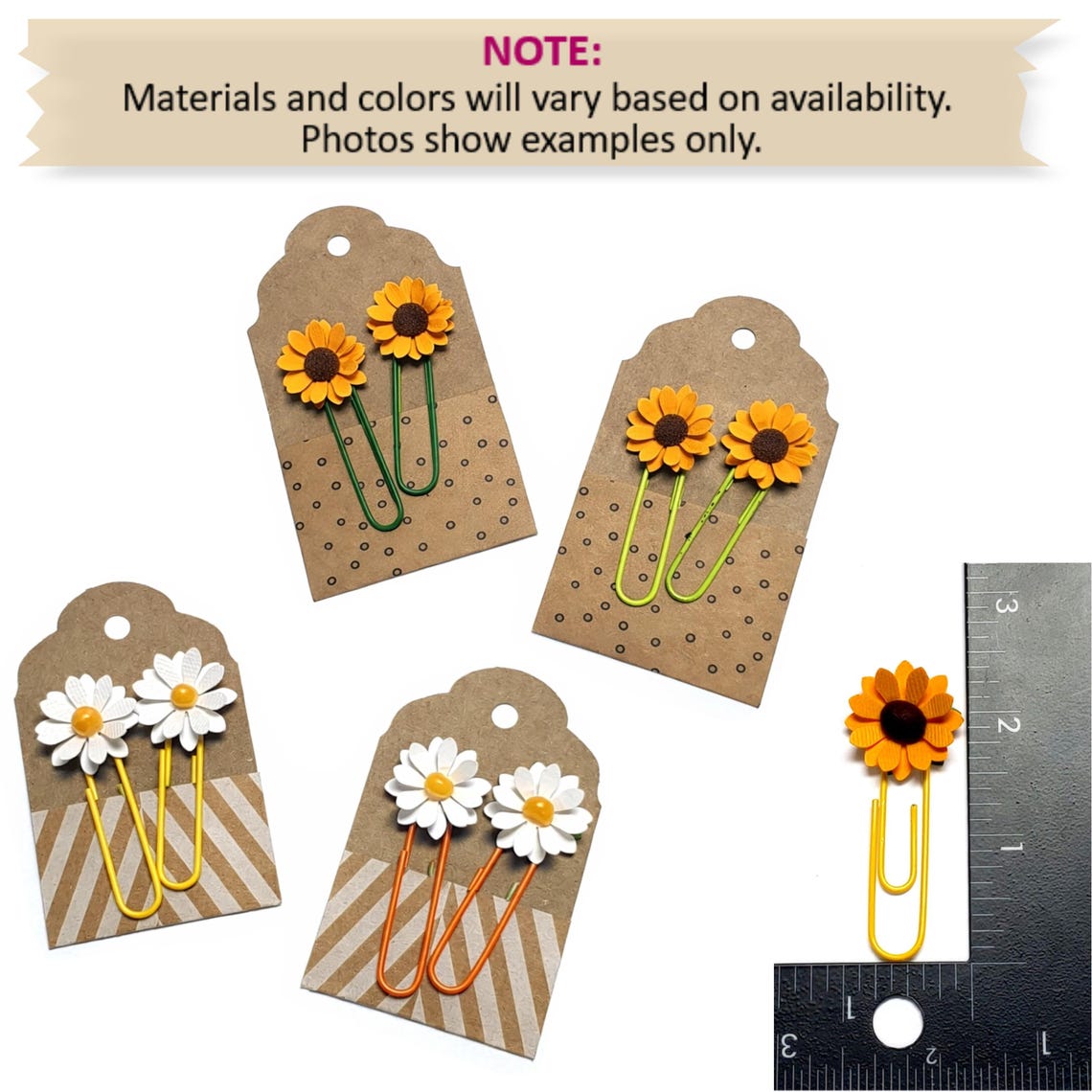 Sunflower Bookmark Altered Paperclip, Sunflower Page Divider Handmade ...