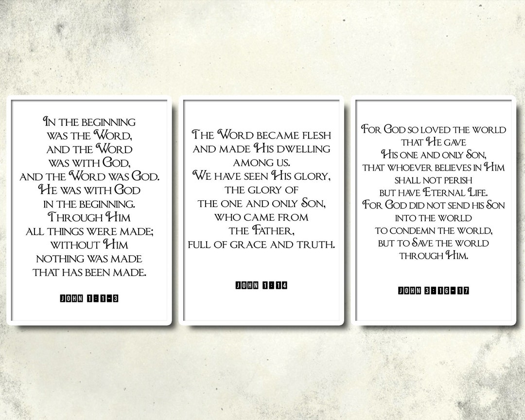 3 Printable Bible Verses: John 1 V1-3, 1 V14, 3 V16-17 (A4 DOWNLOADS ...