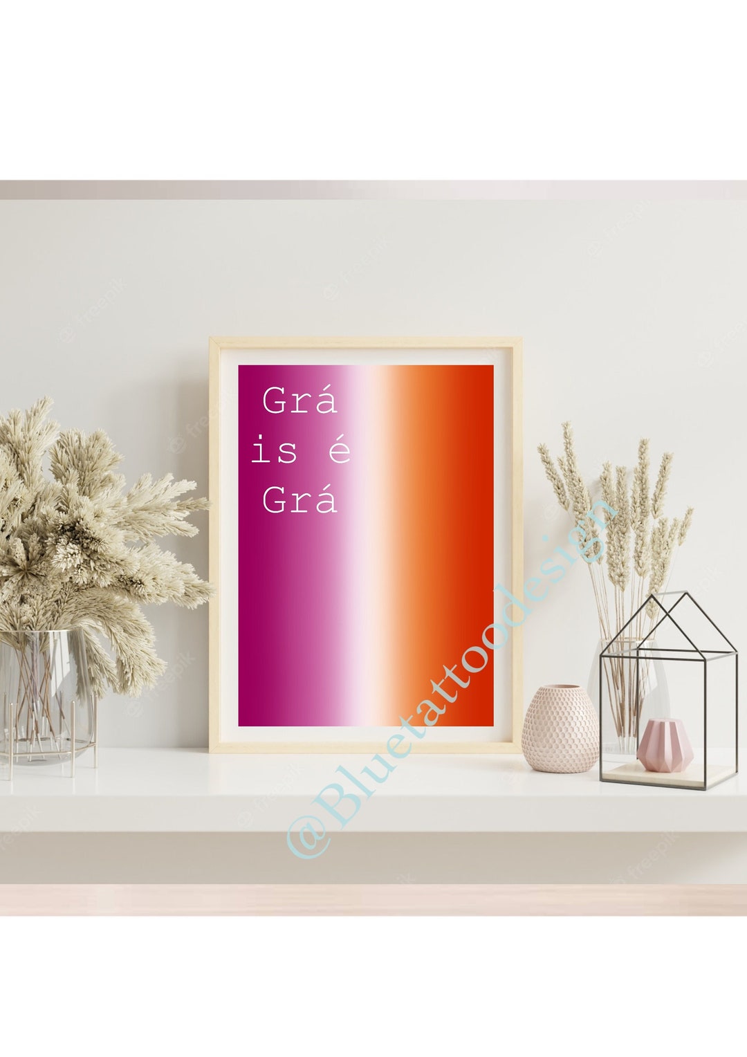 Grá is é Grá Love is Love Lesbian Flag Queer Irish Art as Gaeilge Irish ...