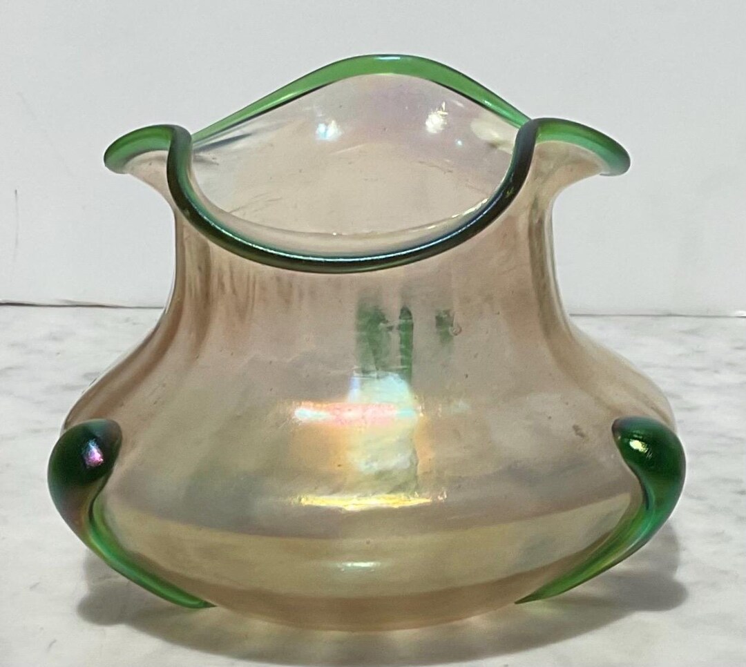 Antique Hand Blown Bohemian Loetz Aurene Iridescent Ribbed Studio Glass ...