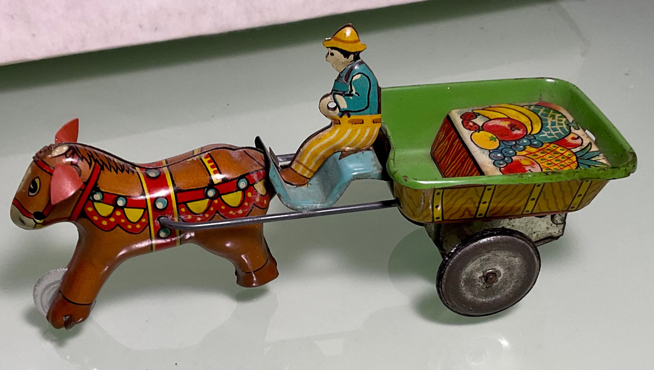 Vintage Alps Friction Toy Tin Donkey With Fruit Cart Made in Japan - Etsy