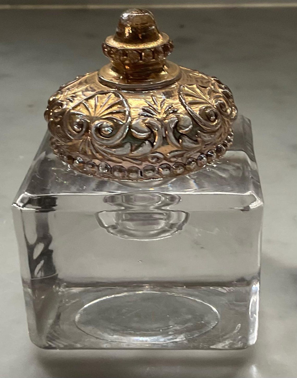 Vintage Crystal/glass Ink Well With Embossed Gold Flashed Glass Lid - Etsy