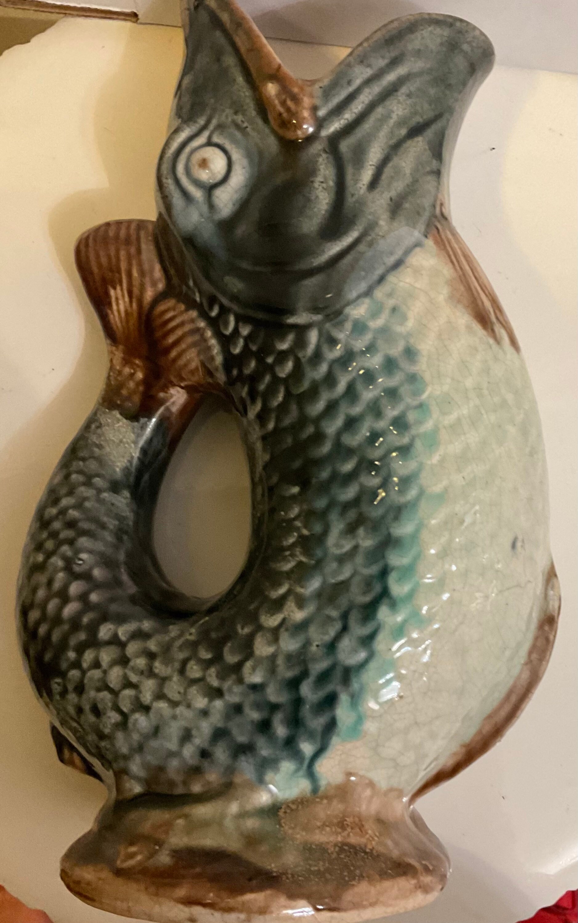 Antique 19th Century English Majolica Gurgle Fish Pitcher - Etsy