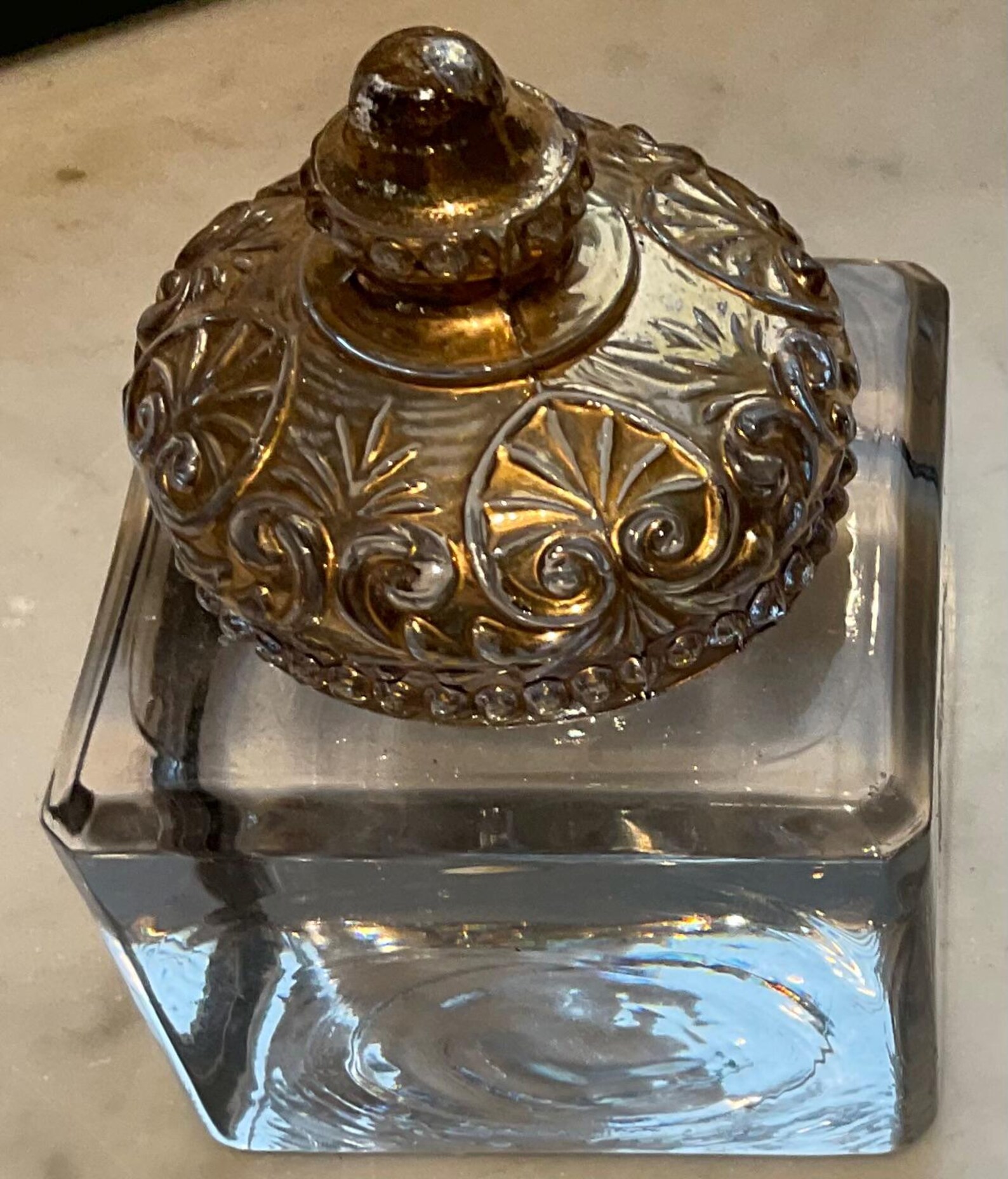 Vintage Crystal/glass Ink Well With Embossed Gold Flashed Glass Lid - Etsy