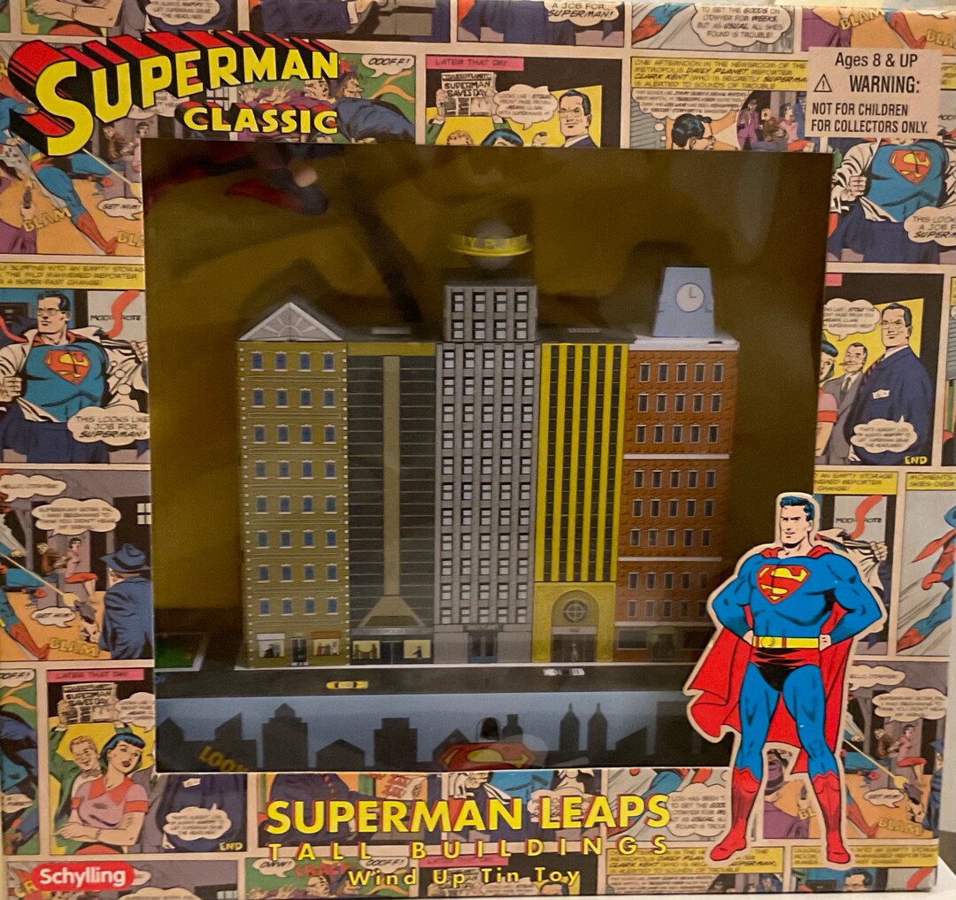 SCHYLLING SUPERMAN Leaps Tall Buildings Collectors Tin Toy - Etsy
