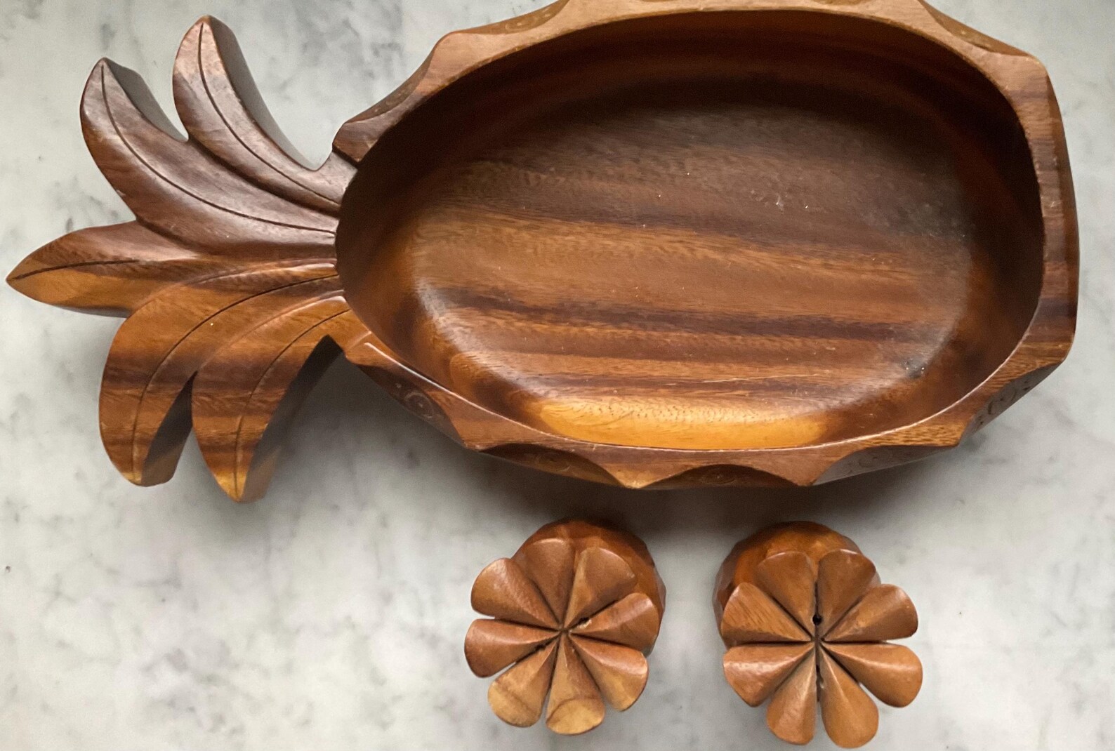 Vintage Wooden Hawaiian Monkey Pod Pineapple Serving Bowl/ S&p Shakers ...