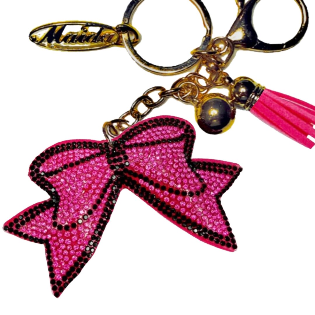 Pink Bow Rhinestone Key Chain EXCLUSIVE Purse Bag Charm, Back Pack ...