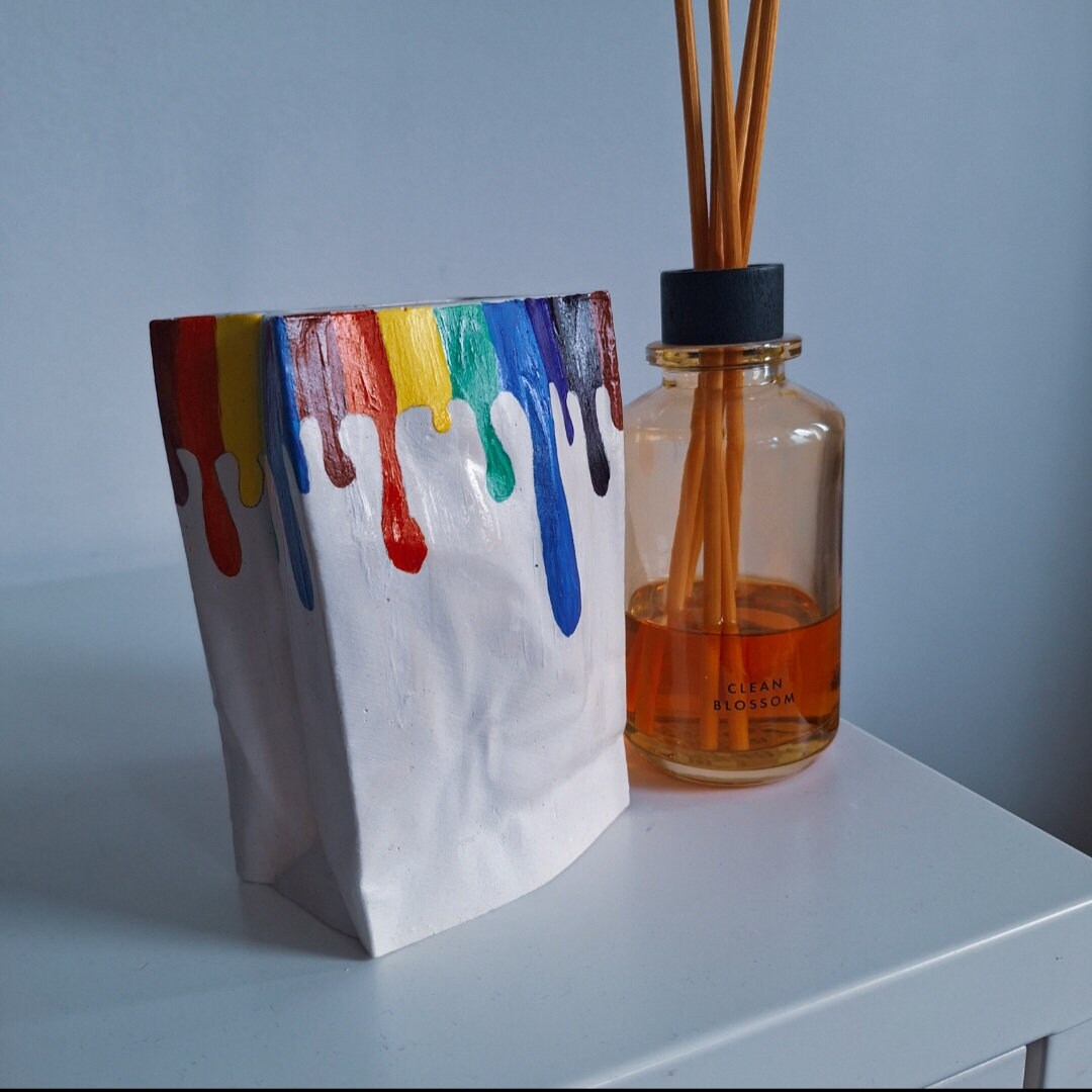 Paper Bag Vase, Decorative Flower Vase, Handbag Vase, Pride Flag ...