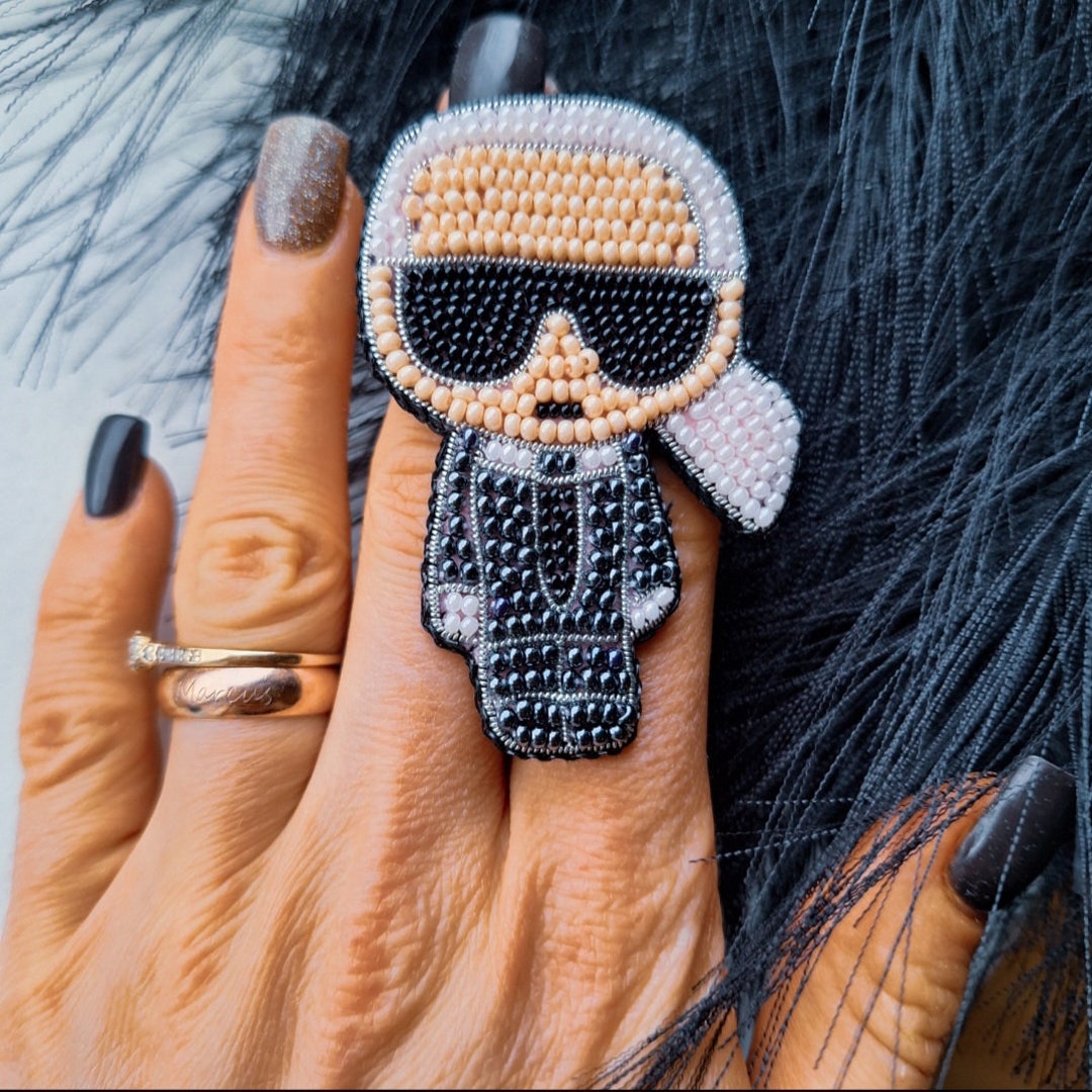 Beaded Brooch Pin Portrait Karl, Cat Story, Cat Schupett, Designer ...