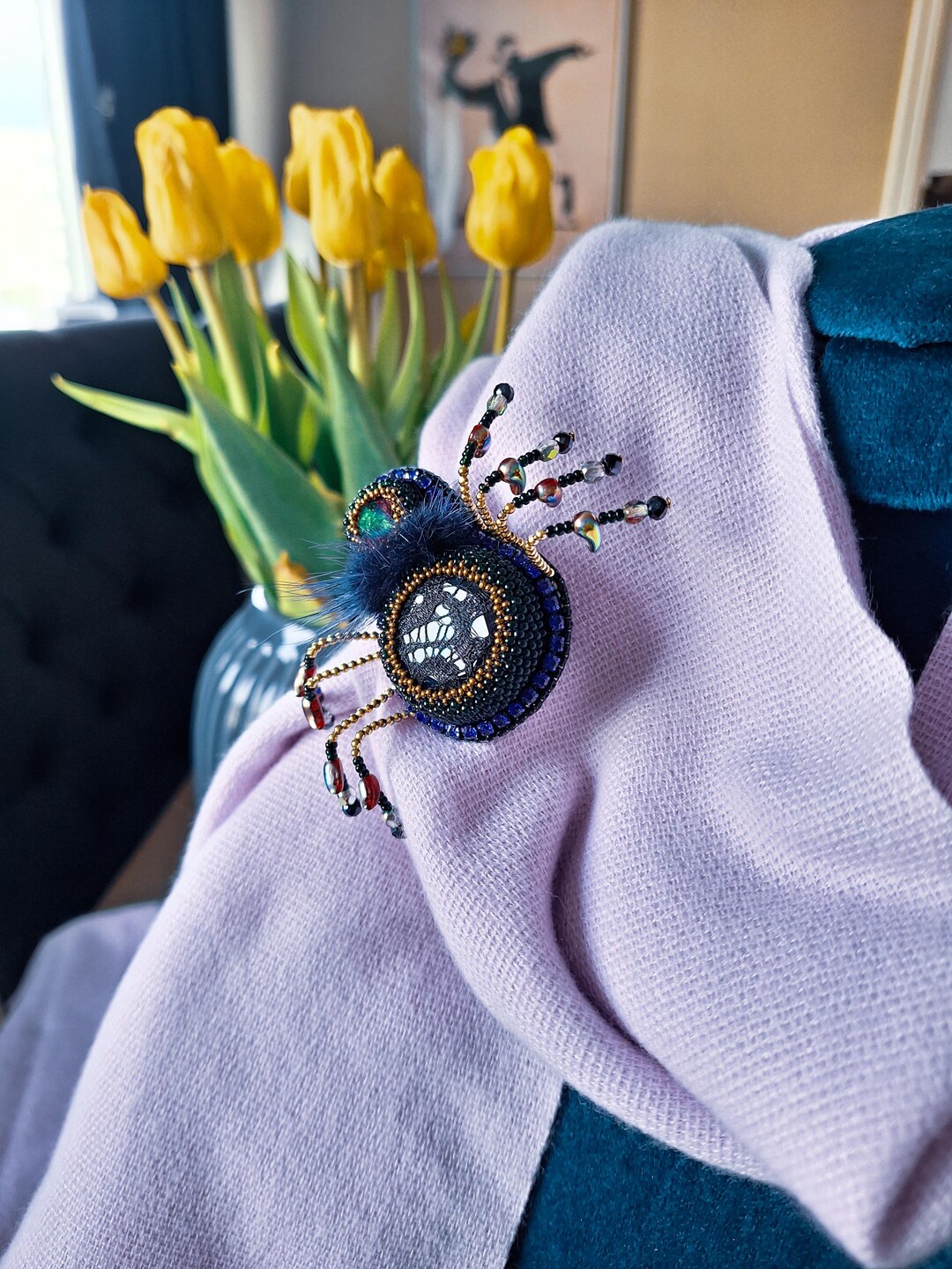 Handmade Spider Brooch, Handmade Spider Pin, Bead Embroidery Brooch ...