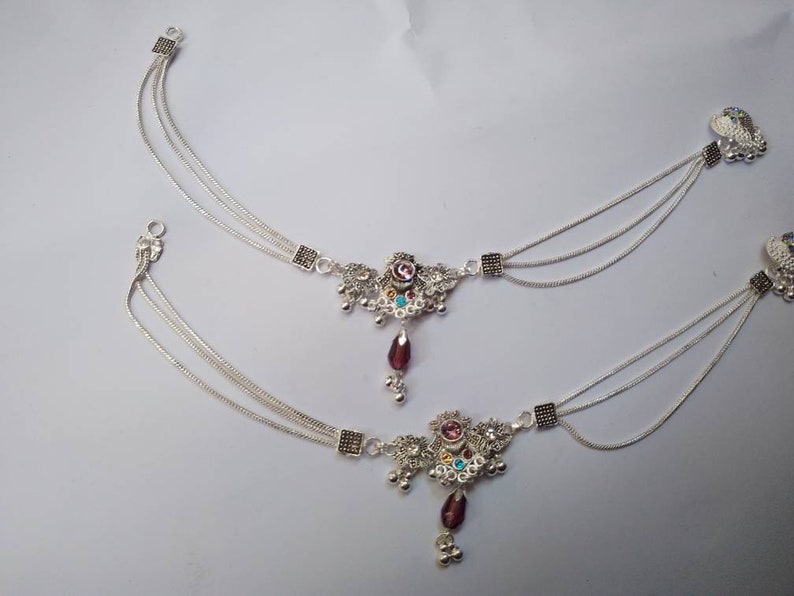 Pink Stone Silver Shine Anklet 3 Layer Chain Anklet Women - Etsy