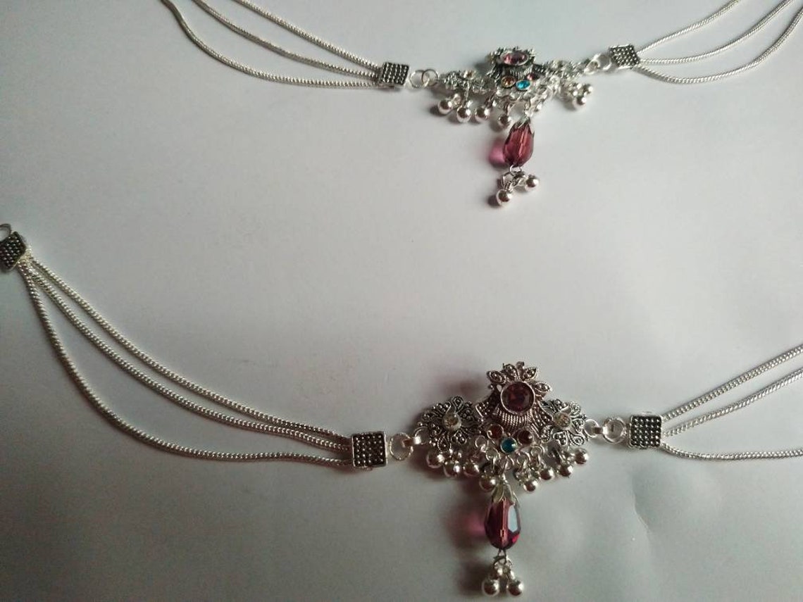 Pink Stone Silver Shine Anklet 3 Layer Chain Anklet Women - Etsy