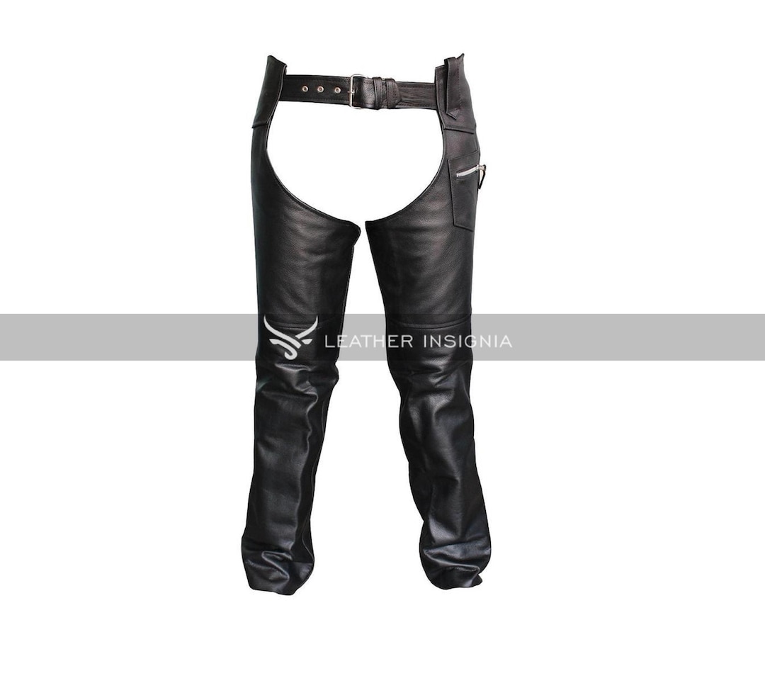 Unisex Negro Cuero Chaps Genuine Cow Leather Biker Chaps - Etsy España
