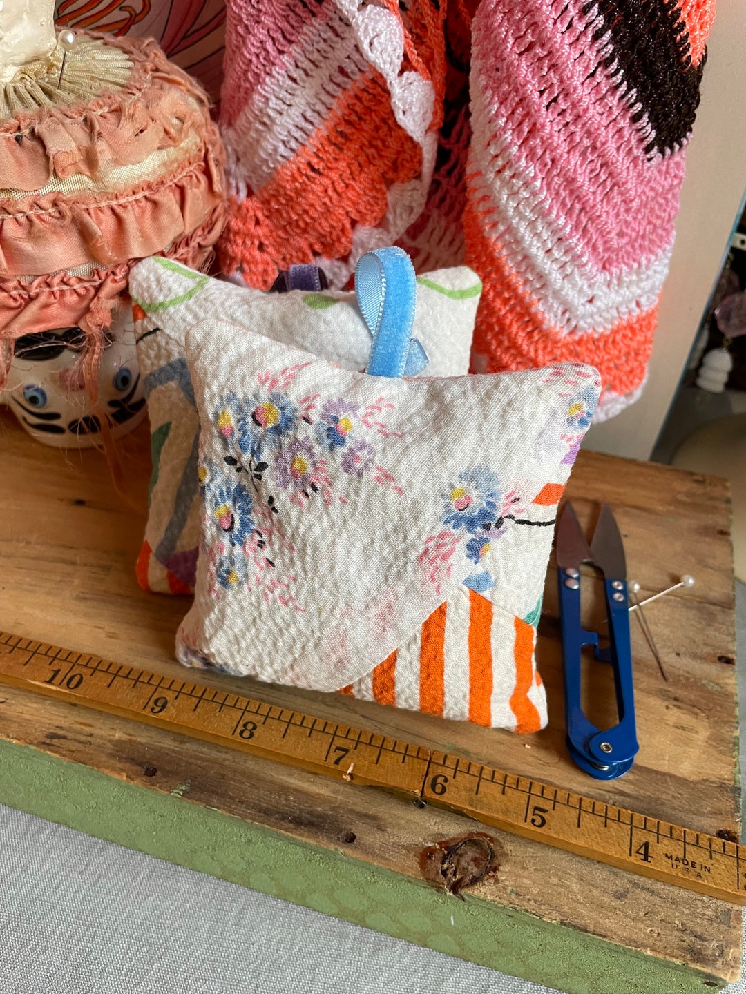 Lavender Sachet Handmade Vintage Quilt Square Fabric Floral Geometric ...